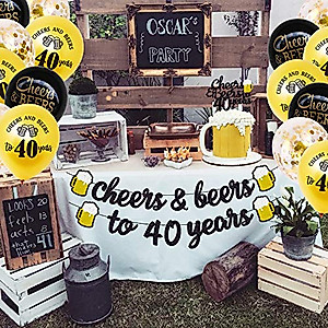 40th Birthday Decorations Party Pack - Cheers to 40 Years Themed Black and Gold Birthday Anniversary Party Supplies