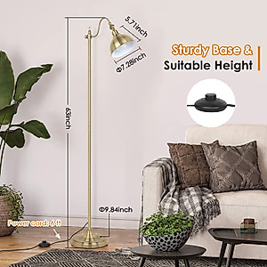 Mlambert Industrial Floor Lamp,63” LED Floor Lamp with LED Bulb,Adjustable Metal Head,Foot Switch,Tall Lamp for Livingroom,Bedroom,Corner Lamp- Brass