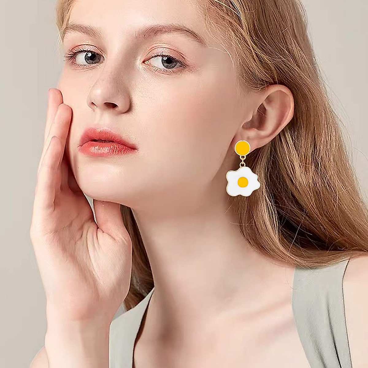 TIANBANGSHI Chic Funny 18k Gold Plated Enamel Fried Egg Stud Earring Cute Poached Egg Dangle Drop Earrings for Women Lover Kitchen Cooking Statement Jewelry Gifts (poached egg)