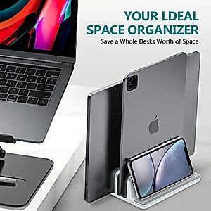 ULBRE Vertical Laptop Stand for Desk Aluminum Heavy Duty, 4 Slots Adjustable Laptop Holder MacBook Stands Compatible All iPad Surface Samsung HP Chromebook iPad Pro Air Upto 17.5'- Silver