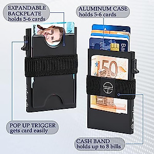 Dinghao Slim Wallet for Men, RFID Blocking Pop Up Card Holder Wallet, Smart Metal Card Case Wallet with Expandable Backplate, Minimalist Wallet for 12+ Cards and Cash (black)