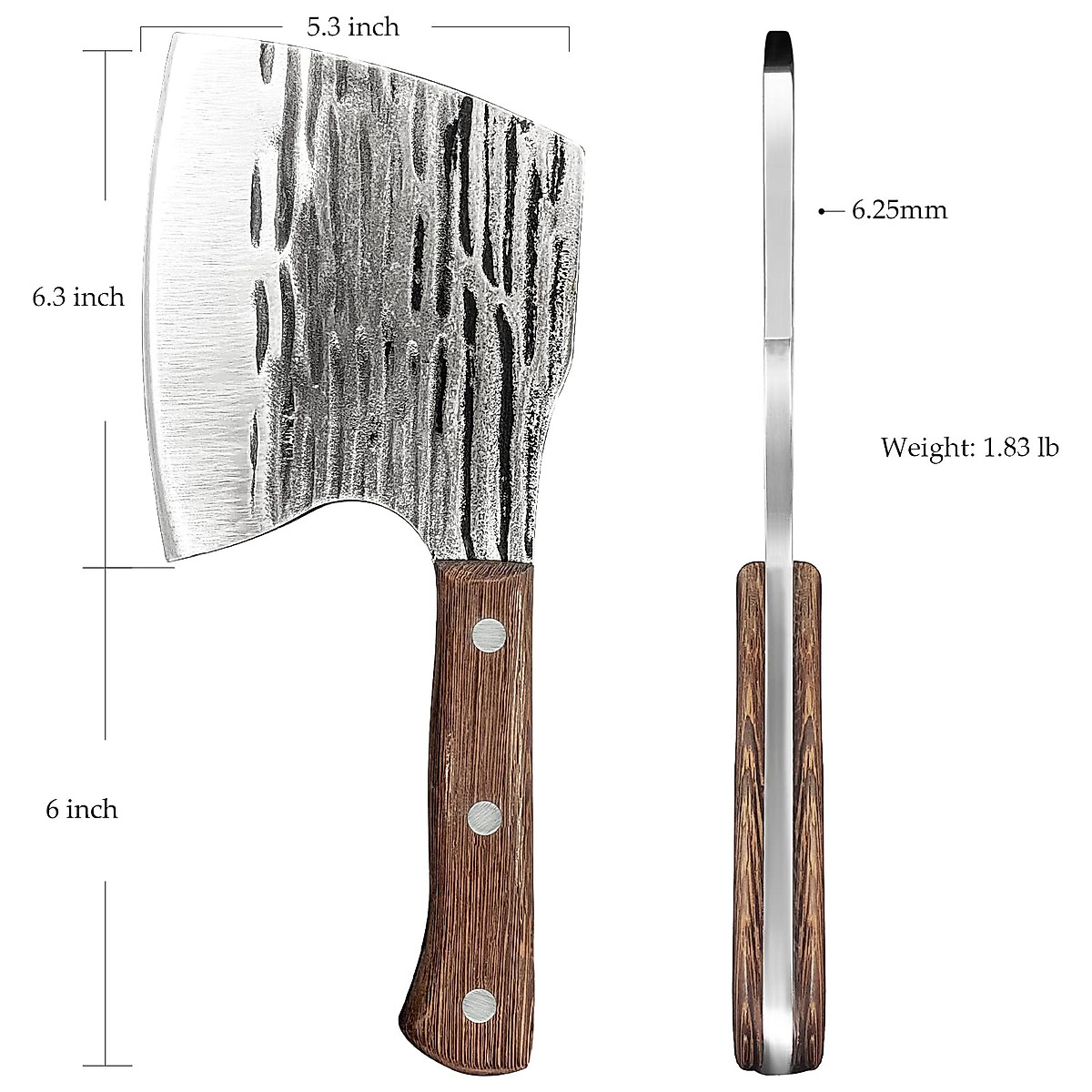 ohmonlyhoo Meat Cleaver Knife Heavy Duty Bone Chopper, Butcher Knife for Meat Cutting, Bone Cutter with Hand Forged High Carbon Steel Full Tang Viking Chopping Axe Outdoor