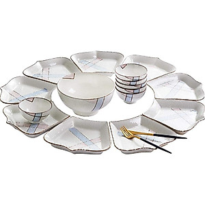 GagalU 16-Piece Stoneware Dinnerware Set, Dinner Sets Assorted Combination Ceramic Tableware Set Household Dishes Bowl Plate Set, Service for 6
