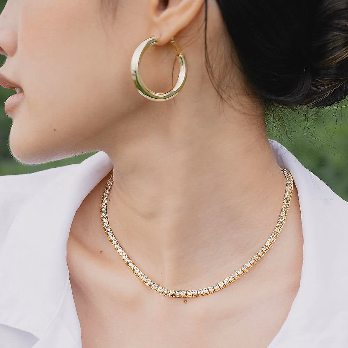 NYC Sterling Gold Plated Women's Magnificent 3mm Round Cubic Zirconia Tennis Necklace (Yellow, 16)