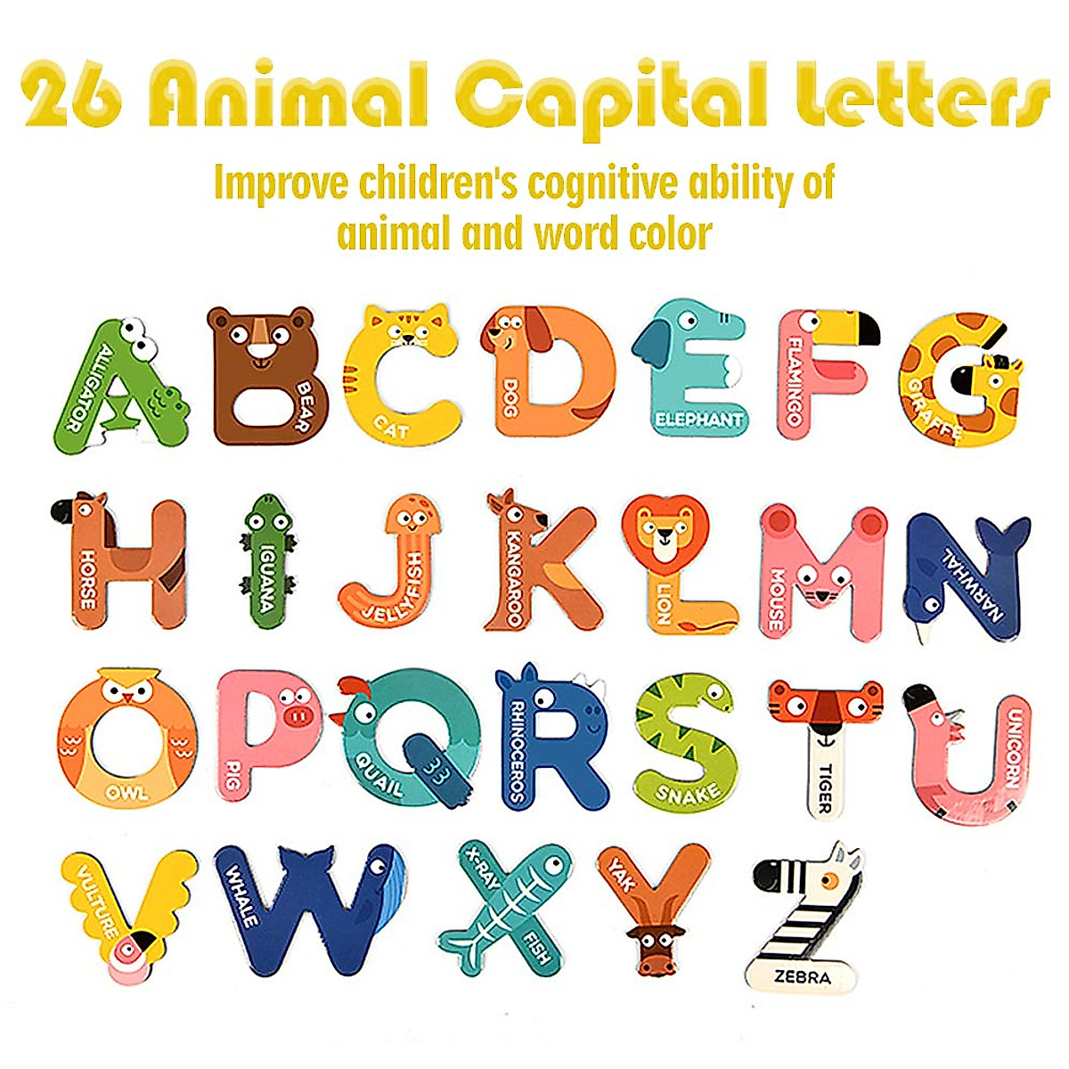 TSYAN Alphabet Magnets for Kids,Jumbo Magnetic Letters Animal Fridge Magnets Colorful ABC Educational Toy Set Preschool Learning Spelling Refrigerator Game for Toddler 3 4 5 Years Old Kids Boys Girls