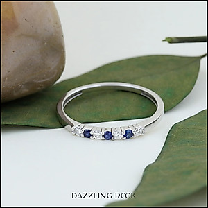 Dazzlingrock Collection 14K Round Blue Sapphire And White Diamond 7 Stone Bridal Wedding Band, White Gold, Size 10