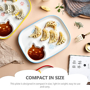 Hemoton Japanese Sushi Plates Ceramic Dumpling Plate with Sauce Dish Compartment Dip Serving Platter Snack Dessert Tray for Dim Sum Chips Salad Blue