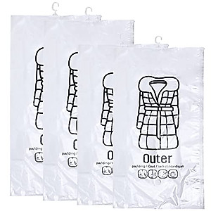 Outgeek Hanging Vacuum Storage Bags, Vacuum Sealer Bags for Clothing, Set of 4 (2 Long, 2 Short), Clothes Compression Storage Bags, Space Saver Bags for Clothes, Suits and Jackets