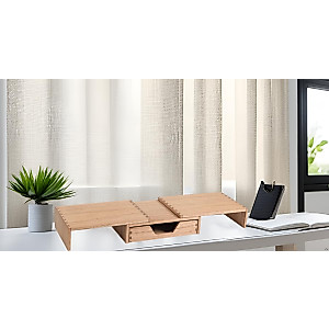 DDYURI Monitor Stand Rier - Computer Riser with Storage Drawer for Office Supplies - Wood Desktop Organizer Shelves with Adjustable Length Angle - Desk Organizer Tray Rack for Laptop (YPJ3T-LT)