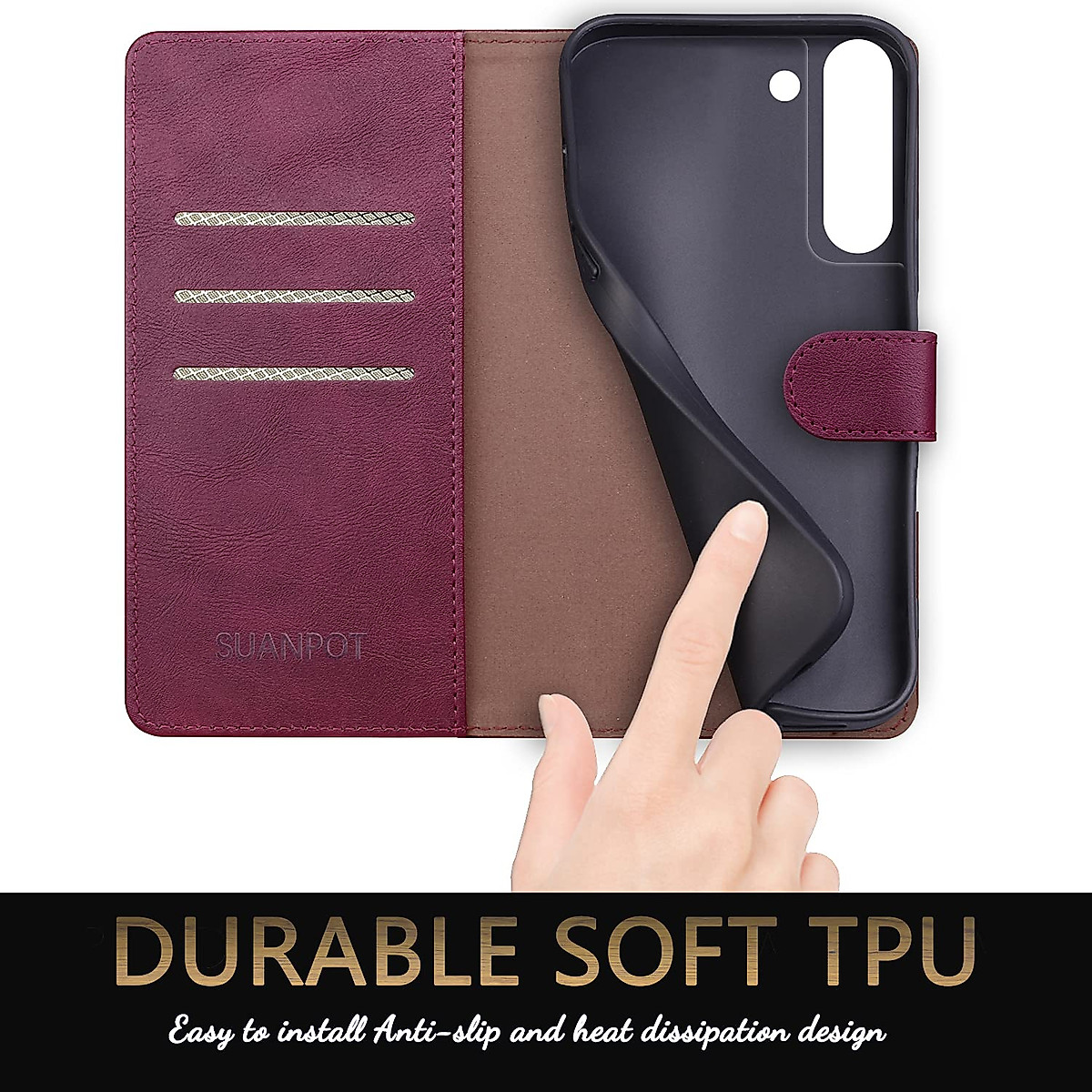 SUANPOT for Samsung Galaxy S21+/S21 Plus 6.7"(Non S21 6.2") with RFID Blocking Leather Wallet case Credit Card Holder, Flip Folio Book Phone case Shockproof Cover Women Men for S21 Plus case Wine Red