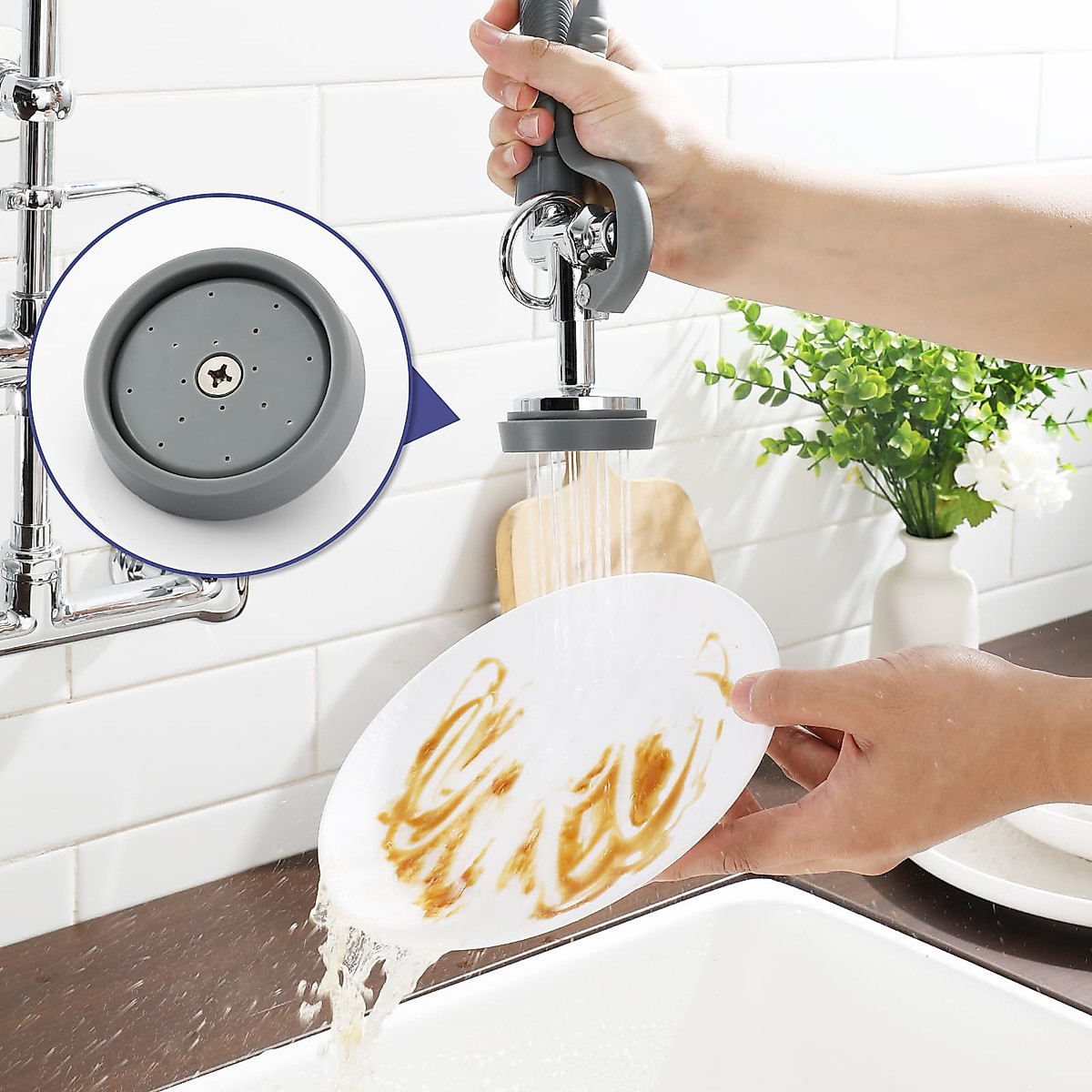 Gdyfdskin Pre-Rinse Spray Valve Repair Kit for Commercial Sink Sprayer Spray Face Bumper and Screw Replacement Part 1.42 GPM High-Pressure - Gray