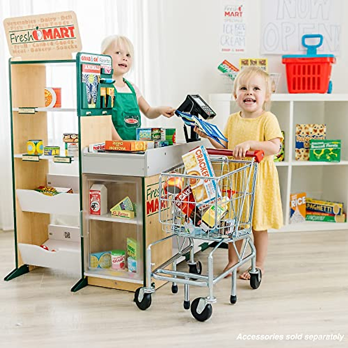 Melissa & Doug Toy Shopping Cart With Sturdy Metal Frame - Toddler Shopping Cart, Pretend Grocery Cart, Supermarket Pretend Play Shopping Cart For Kids Ages 3+