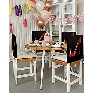 Maliyand Chair Back Cover, Red Lipstick High Heel Shose Black Chair Covers Removable Chair Protector Slipcover for Dining Room, Kitchen, Restaurant, Set of 6