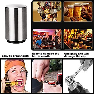 YUDANSI Push Down Bottle Opener, Automatic Beer Bottle Openers, Stainless Steel Instant-no-Cap Mover, Funny Kitchen Gadgets, Beer Accessories, Easter Gifts for Him, Magnetic Corkscrew