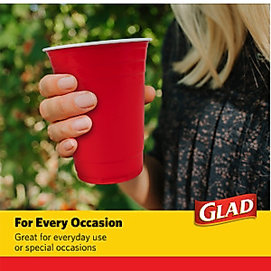 Glad Everyday Plastic Cups 18oz 36ct Red | Red Plastic Cups, 36 Count | Strong and Sturdy Red Plastic Cups for All Occasions, Hold 18 Ounces | Bulk Drinking Cups
