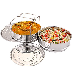 Aozita Stackable Steamer Insert Pans with Sling for Instant Pot Accessories 6/8 qt - Pot in Pot, Baking, Casseroles, Lasagna Pans, Food Steamer for Pressure Cooker, Upgrade Interchangeable Lids