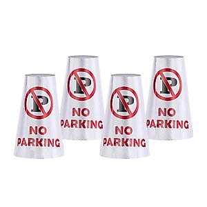 BATTIFE 4 Pack "NO Parking" Reflective Collars Stickers for Traffic Safety Cones, 360° High Visible Signs for Driveway Road Outdoor Use