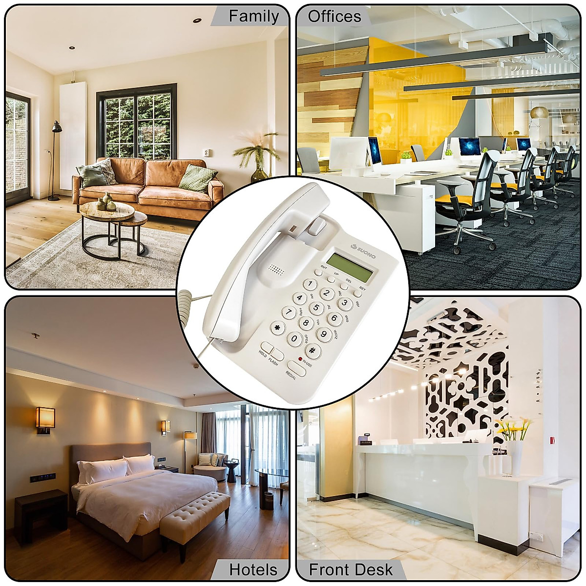 Wired Telephone, Desktop Telephone, Fixed Telephone, Caller ID Telephone, Front Desk Home Office with Call Display and Other Multi Scene Telephone Sets (White)