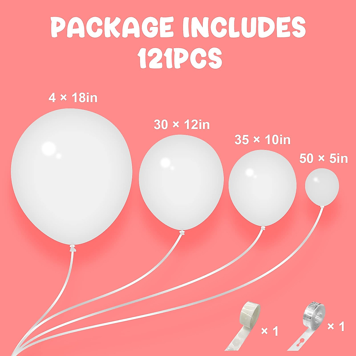 White Balloon Garland Arch Kit - 121 pcs - With 5/10/12/18 different sizes of white latex Balloon Arch Kit, perfect for Birthday Party, Graduation, Baby Shower, Wedding, Decoration (white balloons)