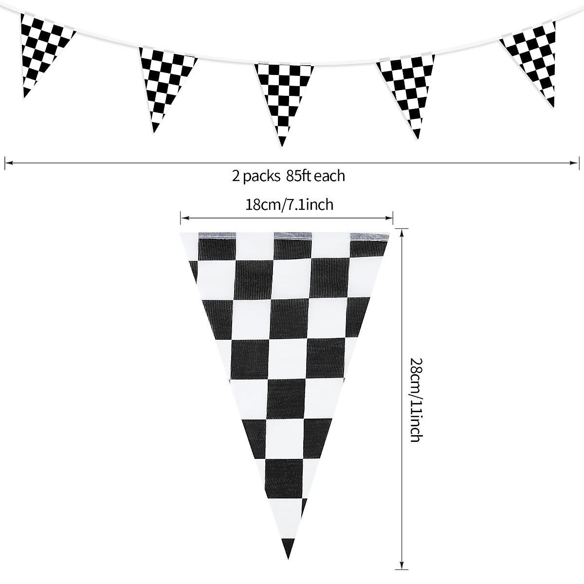 RUBFAC 170ft 120pcs Black and White Checkered Flag Banner Racing Flags Pennant Banner, Nascar Theme Race Car Monster Truck Birthday Party Decorations, Monster Jam Party Supplies
