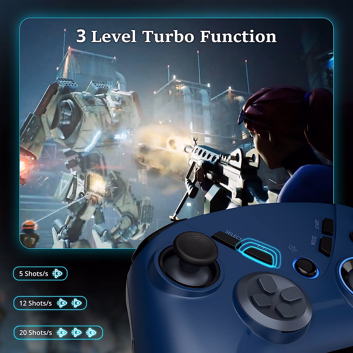 Multi-Platform PC Wireless Controller, Bluetooth Gaming Controller, Compatible with Windows, iPad, Steam, Luna, Laptop, Tablet, and Smart TV, with Double Shock, Macro Keys, Turbo Button, LED Backlight