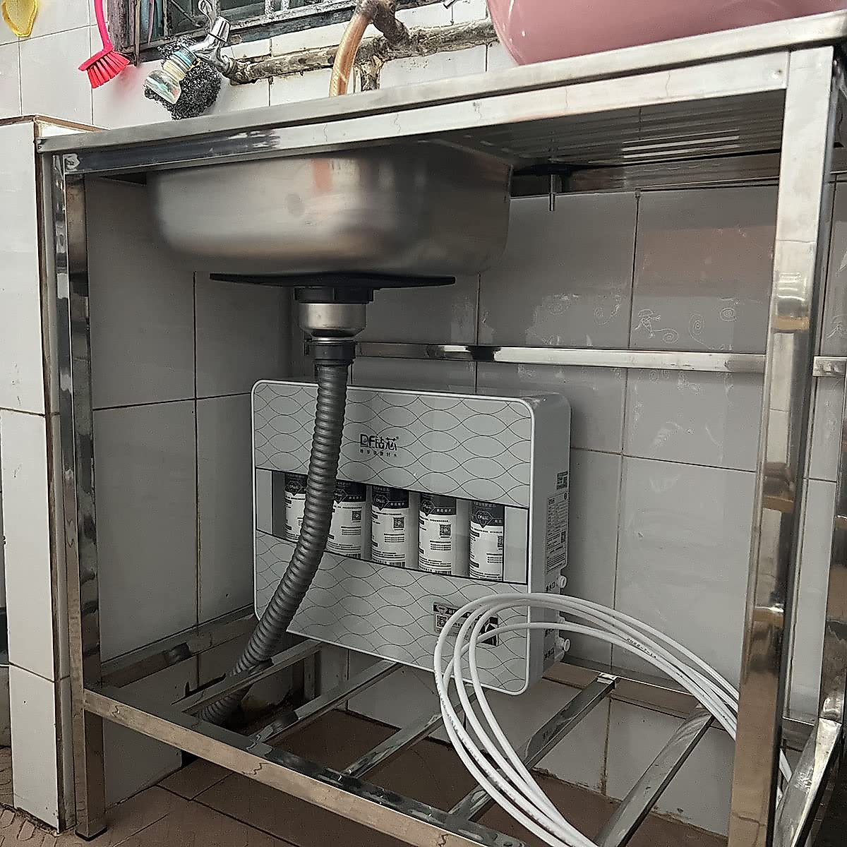 MAYKAR Kitchen Utility Sink Single with Bowl & Drain, Stainless Steel Patio Sink with Left Drainboard for Portable Handwashing Station with Faucet, 1 Compartment Business Sink for Garden/Small Rv