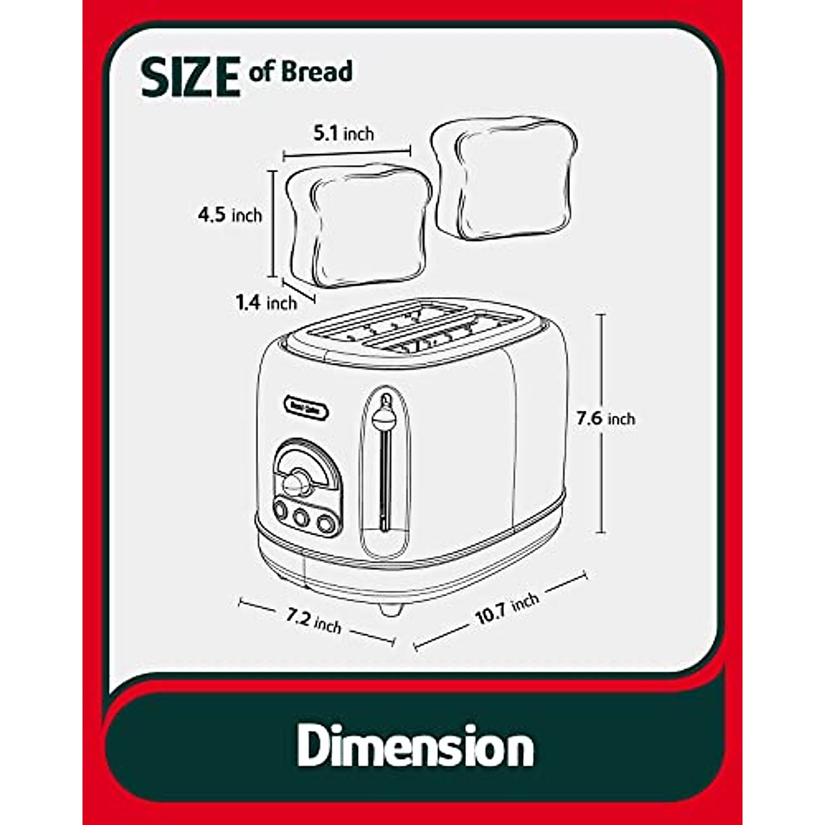 Hazel Quinn 2 Slice Retro Toaster, 6 Browning Levels, 3 Functions-Defrost/Reheat/Cancel, Removable Crumb Tray for Easy to Clean, 1.5 Inches Extra Wide Slots, Vintage Style, Mint Green
