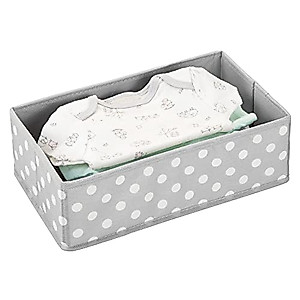 mDesign Fabric Drawer Organizer Bins, Kids/Baby Nursery Dresser, Closet, Shelf, Playroom Organization, Hold Clothes, Toys, Diapers, Bibs, Blankets, 6 Pack - Gray/White Polka Dot
