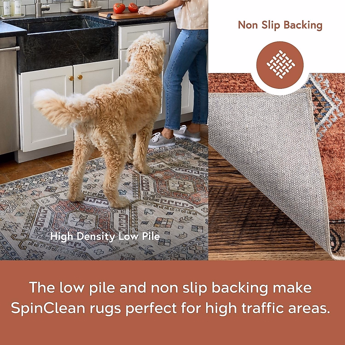 nuLOOM 2' x 12' SpinClean Machine Washable Stain-Resistant Area Rug with Non Slip Backing, Low Profile for Living Room, Bedroom, and Dining Room, Mia Light Grey