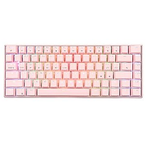 Heayzoki 82 Key Gaming Keyboard, RGB Backlight Mechanical Keyboard 2.4G/Bluetooth 3.0/5.0/Type-C Ergonomic Pink Gaming Keyboard for Office Home(Black Shaft)