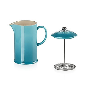 Le Creuset Stoneware Cafetiere with Metal Press, 750 ml-Teal, Ceramic, 17 x 11 x 22 cm