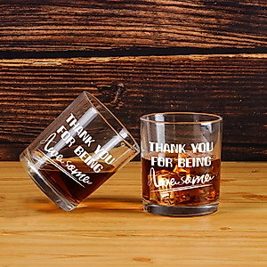 Modwnfy Thank You Gifts, Thank You for Being Awesome Whiskey Glass, Appreciation Gifts for Awesome Dad Boss Teachers Friends Coworkers, Funny Old-Fashioned Glass for Christmas Birthday, 10 Oz