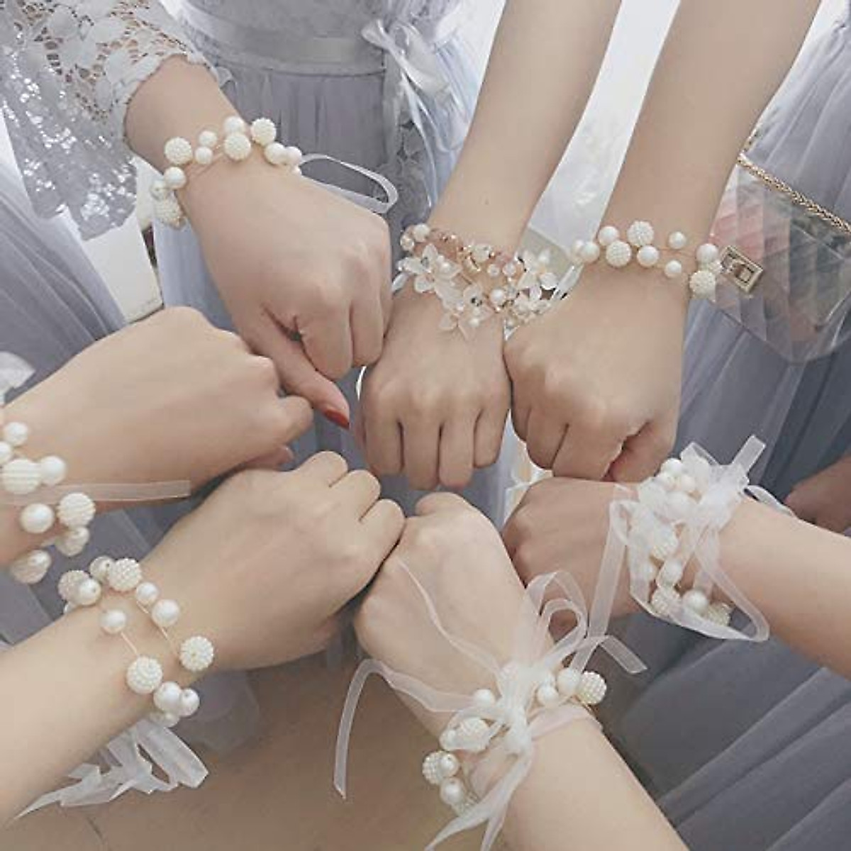 PRDGIRL Wedding Bridal Bridesmaid Hand Flower, Corsage Bracelet Wedding Planner Wrist Corsage Wrist Flowerfor Flower Girl Wedding Festival Beach Party Prom (Set of 2)