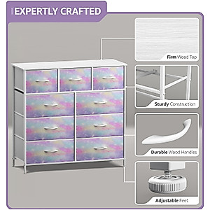Sorbus Dresser with 9 Drawers - Furniture Storage Chest for Kid’s, Teens, Bedroom, Nursery, Playroom, Clothes, Toys - Steel Frame, Wood Top, Fabric Bins (Tie-dye)