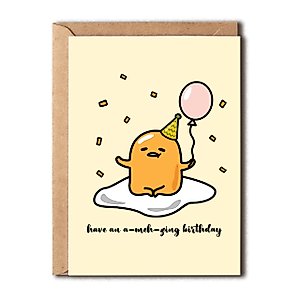 OystersPearl Have An A-Meh-Zing Birthday - Funny Birthday Card - Gudetama Card - Lazy Egg - Birthday Card - Cute Egg Card - Egg Birthday Card - Cute Birthday Card 2, 5 x 7 inches