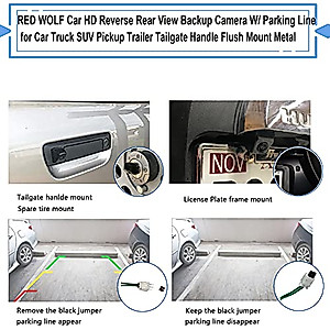 RED WOLF Backup Camera for Car Truck SUV Pickup Trailer Tailgate Handle Flush Mount Metal HD Reverse Rear View W/Parking Line