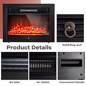 GLACER 28.5'' Electric Fireplace Insert, Recessed & Freestanding with Adjustable Flame Color Timer, Indoor Heater w/Remote Control (750W/1500W) Black…