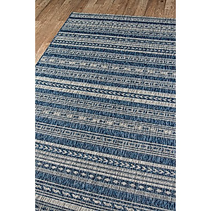 Novogratz by Momeni Villa Collection Tuscany Indoor Outdoor Blue Area Rug, 6'7" x 9'6" Sized Mat for Pool, Patio, Porch, Balcony, Kitchen, Bedroom, Livingroom and Home Office