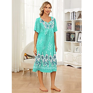 udforsk House Dress for Women Nightgown Plus Size Mumu Dresses Summer Lounge Dresses Duster Housecoats Elderly Moo Moos Patio Dress Florar Sleepwear Momo Dresses for Women Duster Coat Women Green XL