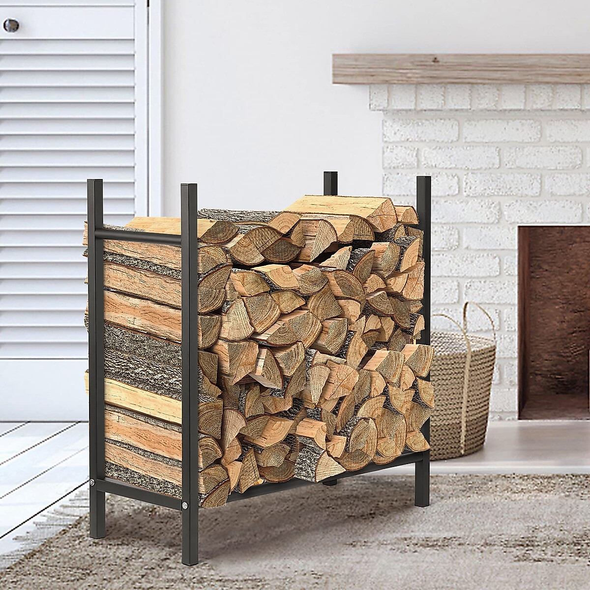 CADUKE 2ft Firewood Rack Outdoor Fire Wood Holder Indoors Fireplace Log Holder for Firewood Storage Wood Stackers for Outside, Black