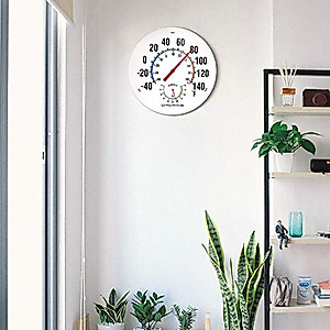 Circrane 13.25 Inch Round Thermometer with Hygrometer, Large Indoor Wall Thermometer Patio Bimetal Weather Thermometer, No Battery Required, White