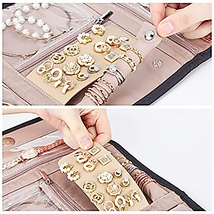 BELALIFE Travel Jewelry Case Organizer, Foldable Jewelry Storage Roll for Earrings, Necklaces, Rings, Bracelets, Brooches, Black