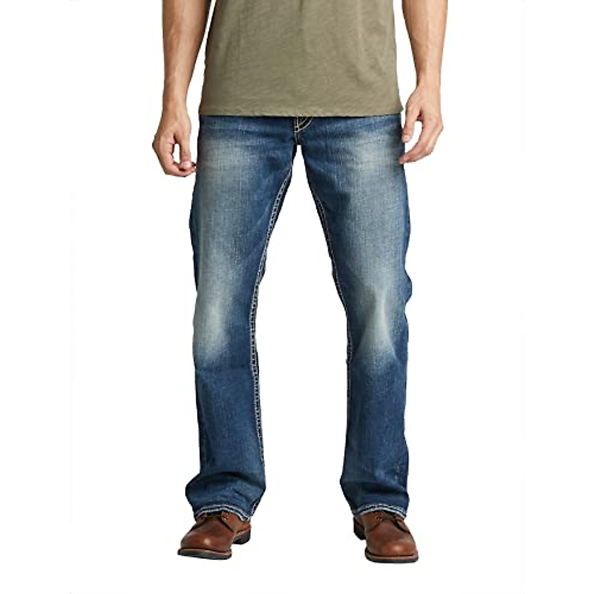 Silver Jeans Co. Men's Zac Relaxed Fit Straight Leg Jeans, Medium Indigo SJB380, 38W x 32L