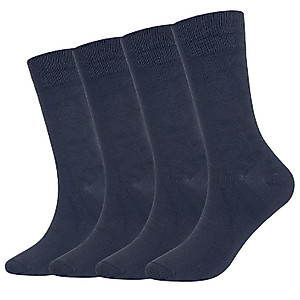 Bamboo Rayon Dress Socks for Men, 4 Pair Comfortable Crew Men Socks, Seamless Stretchy Casual Sports Socks, Navy(4 Pairs),10-13