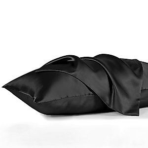 KINMEROOM Satin Pillow Cases Queen Size Set of 2, Similar to Silk Pillow Cases 2 Pack,Black Silky Satin Pillowcase for Hair and Skin,Pillow Covers with Envelope Closure for Women (20x30 Inches)