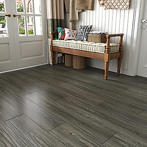 Wallercity Light Black Wood Peel and Stick Floor Tile for Kitchen 36x6 Inches Waterproof Vinyl Flooring for Bathroom Laminate Peel and Stick on Tile for Floor Self Adhesive Removable Sticky Tiles 4PCS