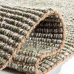 Safavieh Natural Fiber Collection 10' x 14' Green/Natural NF826Y Handmade Woven Fringe Jute Area Rug