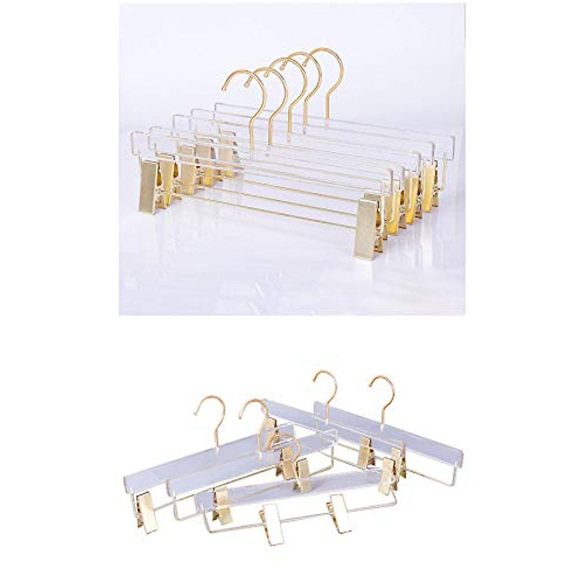 Acrylic Pants Hangers for Clothes with Gold Hook Suit Hangers Non Slip Velvet with Clips Heavy Duty Gold Hanger 5 Pack and 10 Pack