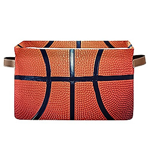 Sport Basketball Storage Bin Canvas Toys Storage Basket Bin Large Storage Cube Box Collapsible with Handles for Home Office Bedroom Closet Shelves，2 pcs