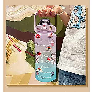 Owlike Motivational BPA Free Water Jug with Handle 2L Large Capacity Matte Water Bottle Kettle with Time Marker Straw for Sports Fitness